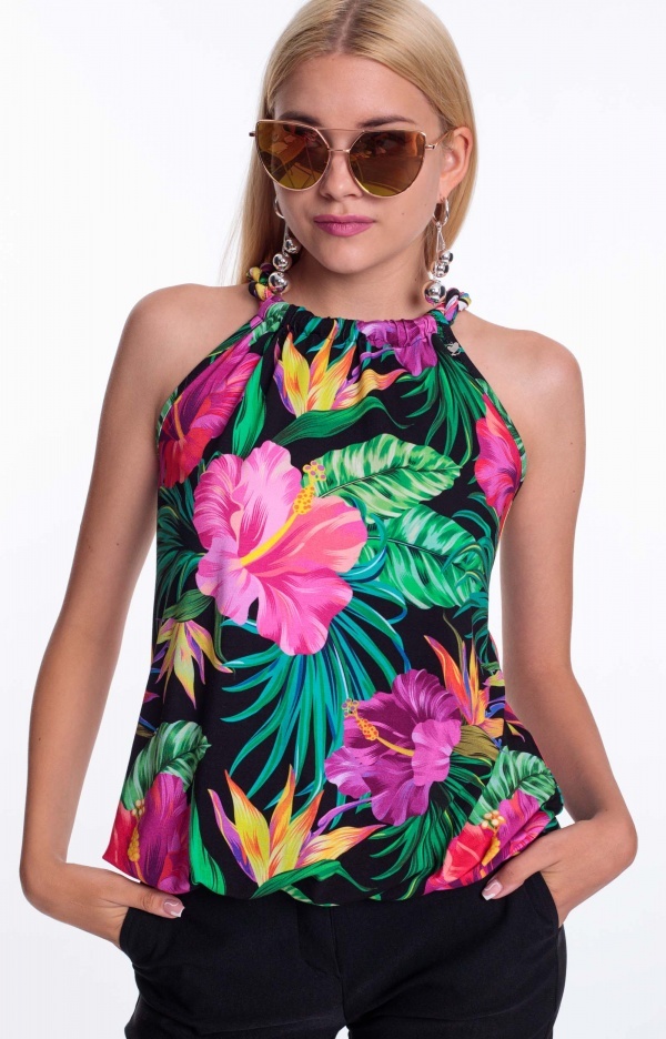 Mayo Chix - Monine póló fekete színes virágos